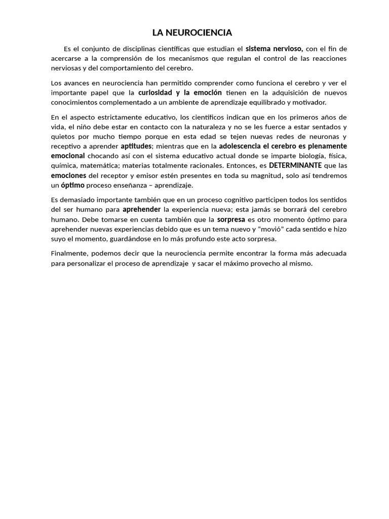 La Neurociencia... | PDF