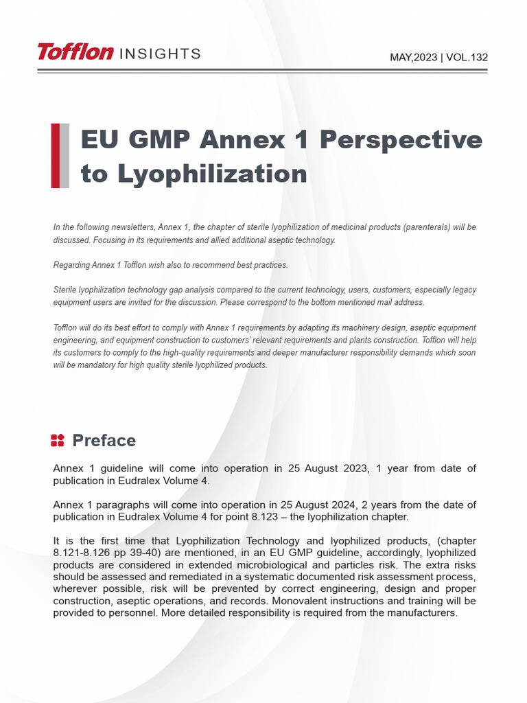 EU GMP Annex 1 for Lyophilization | PDF | Sterilization (Microbiology)