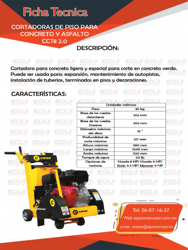 Ficha Tec Equi Cortadora Cipsa de Concreto Cct8 2 | PDF