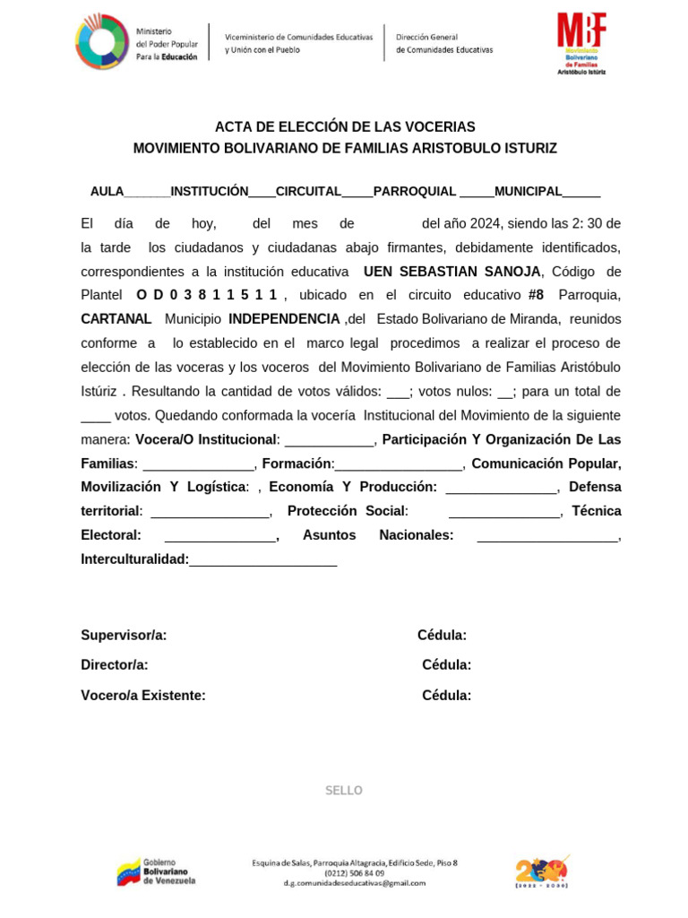 Acta de Eleccion MBF Sebastian Sanoja | PDF