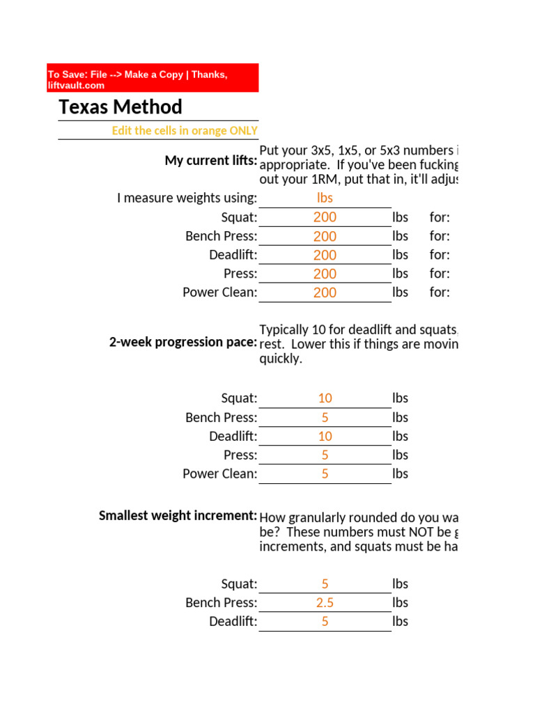 Texas Method Spreadsheet | PDF | Weight Training