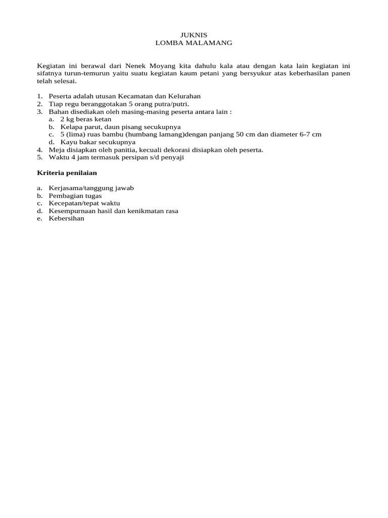 Juknis Lomba Malamang Palangka Raya 2009 | PDF