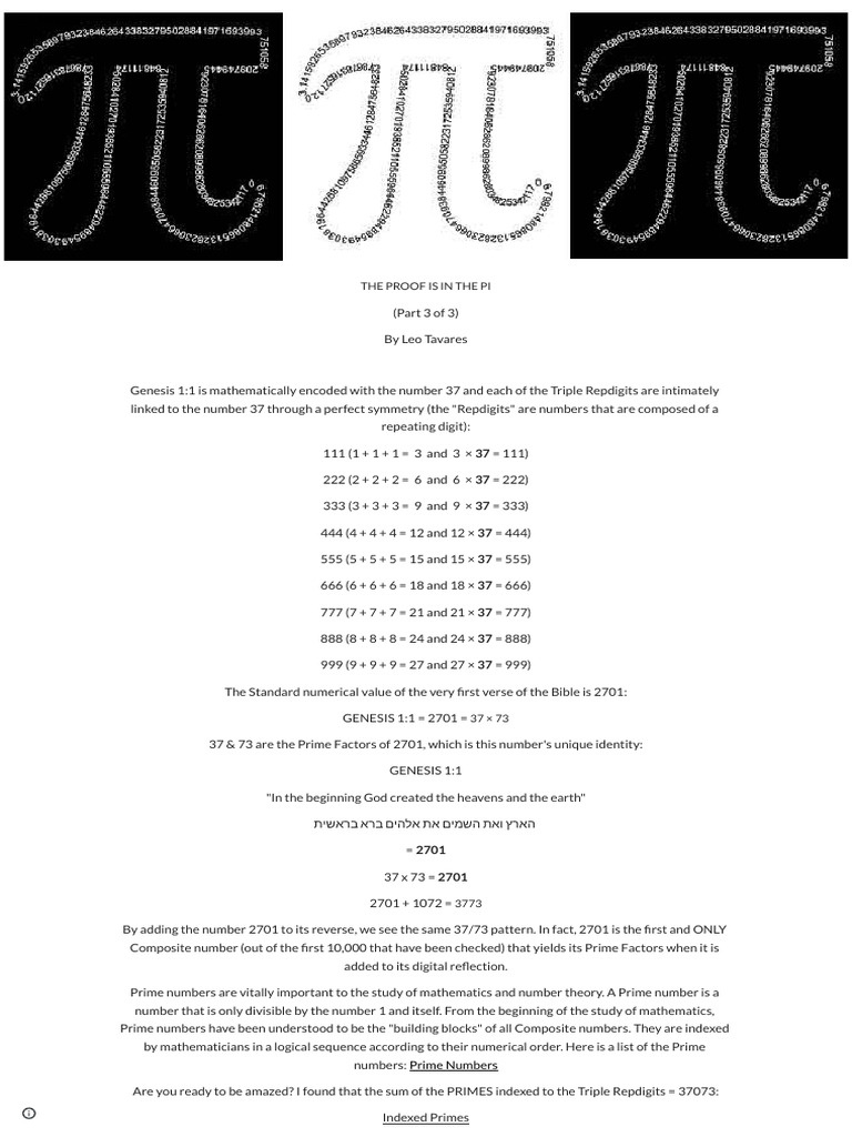 Mathematical Monotheism - THE PROOF IS IN THE PI3 (Part 3) | PDF | Pi ...