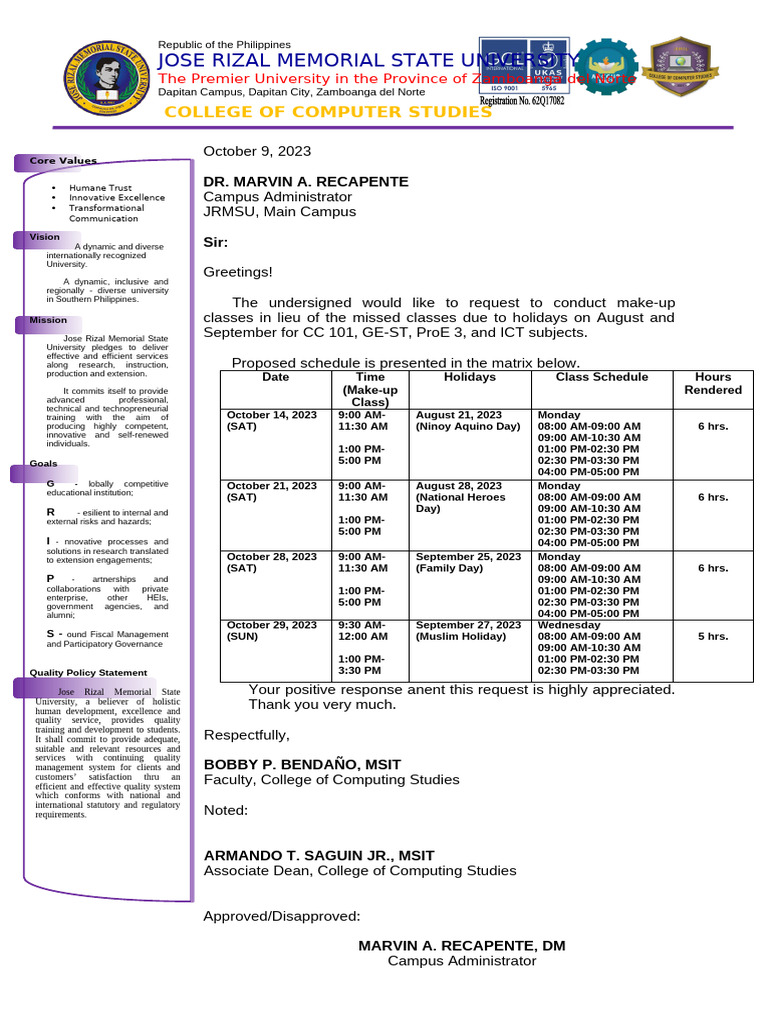 Make Up Class Pdf