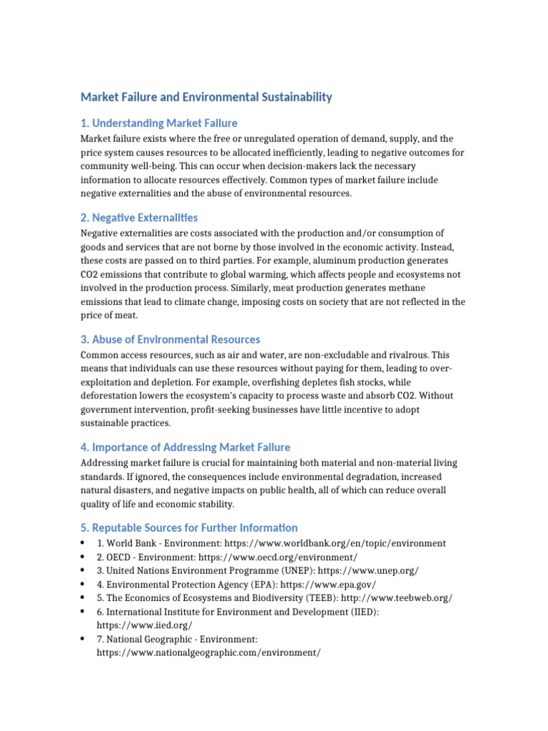 Market Failure and Environmental Sustainability | PDF | Market Failure ...