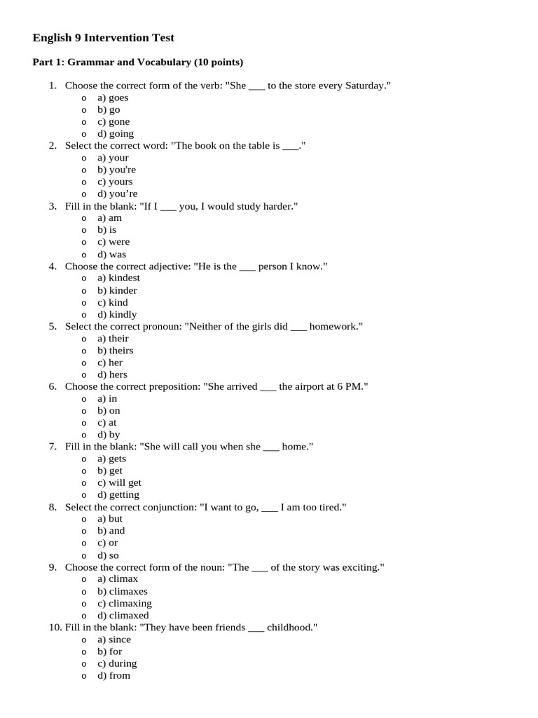 English 9 Intervention Test | PDF | Troy | Linguistics