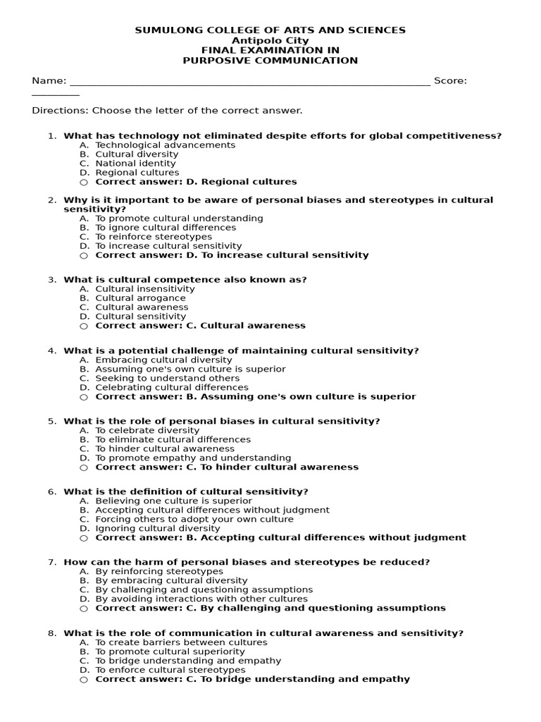 FINAL - EXAM Purposive Communication Answer KEy | PDF | Dialect | Communication