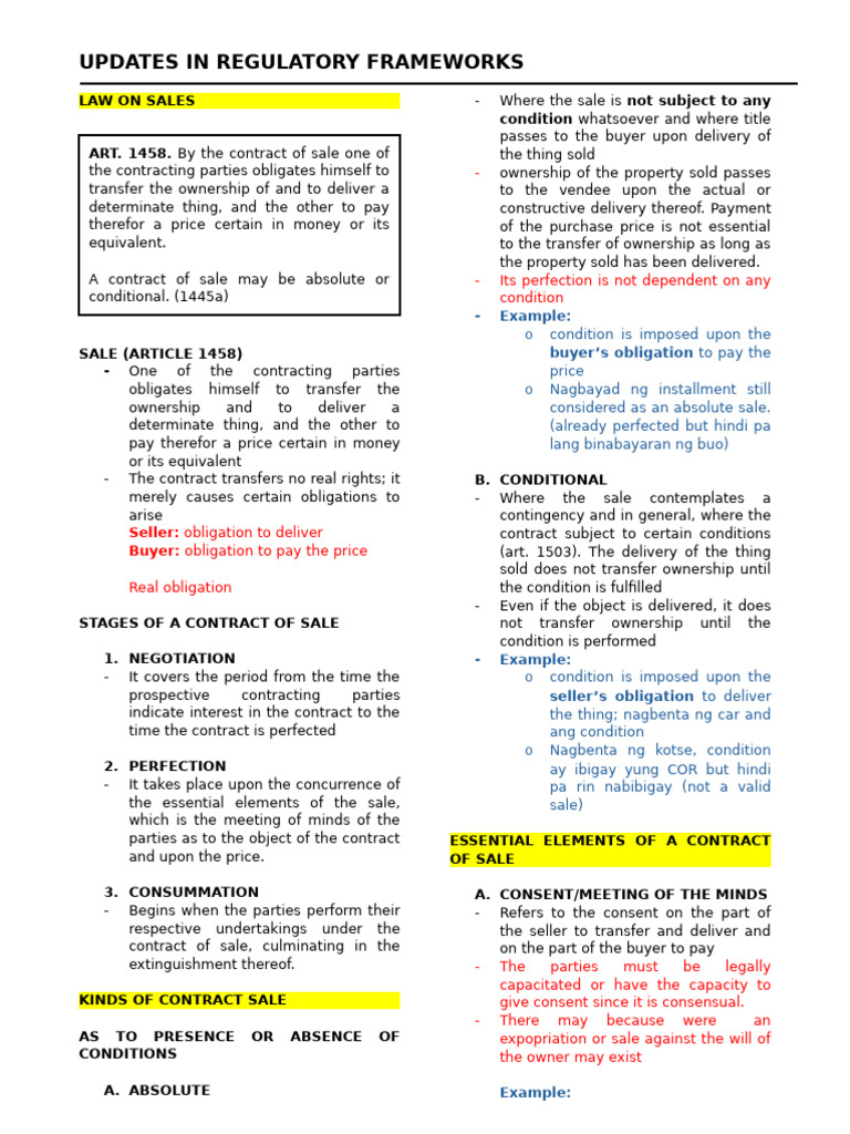 Regulatory Updates on Sales Contracts | PDF | Prices | Sales