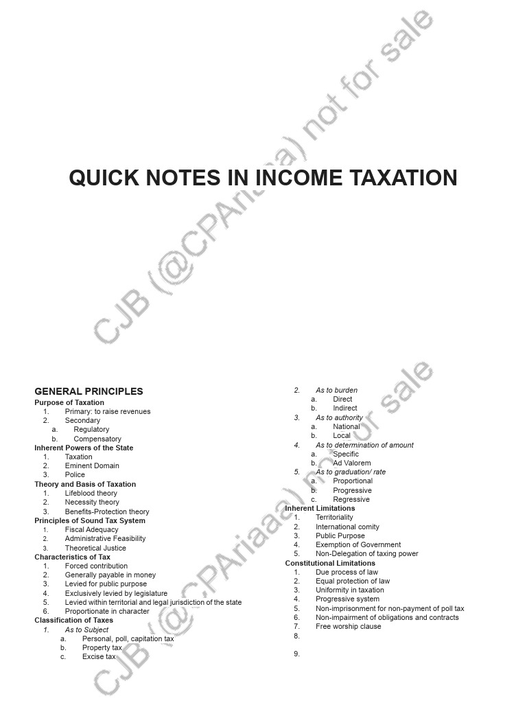 Quick Notes in Income Tax - Watermark 1 | PDF | Tax Deduction | Taxes