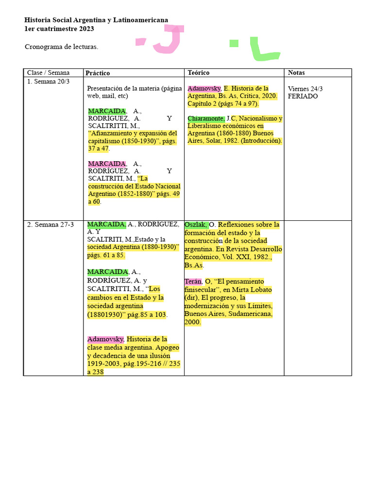 Cronograma HSAL. 1er Cuatrimestre 2023pdf 1 | PDF | Ciencias Políticas ...