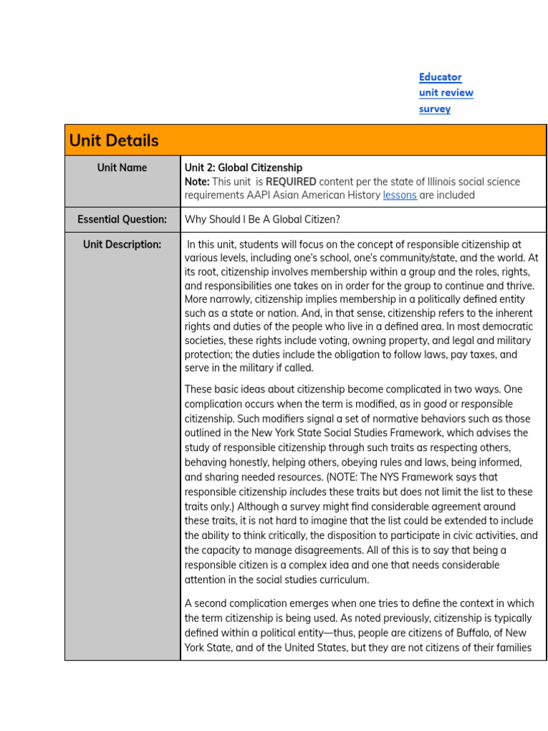 Unit 1st Grade | PDF | Citizenship
