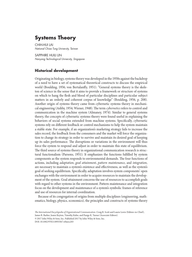 Lai 2020 System Theory Development | PDF | System | Systems Theory