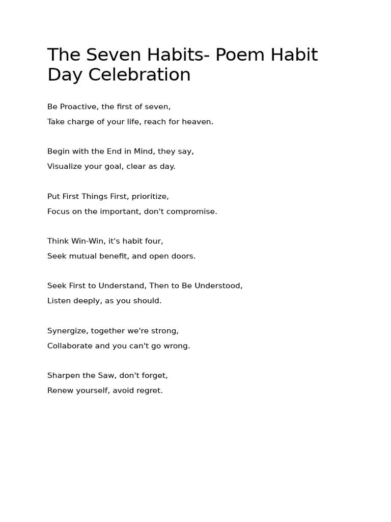 Habit Day Poem | PDF | Self-Improvement