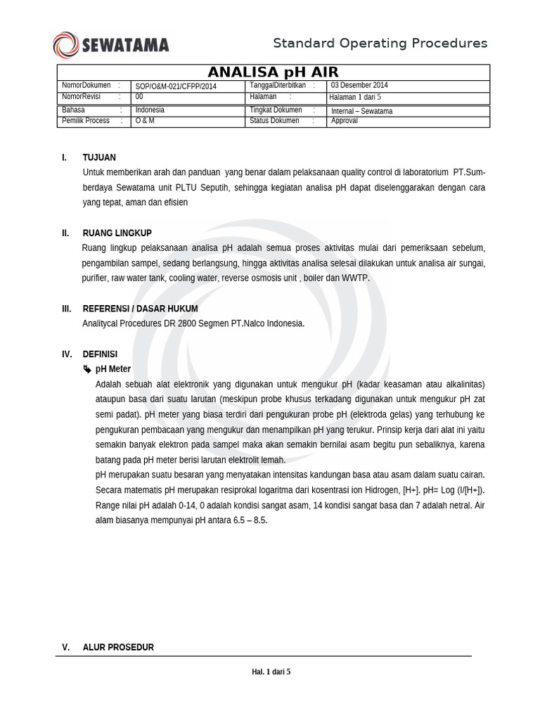 SOP - O&M - 021 - 02 - 2014 - Analisa PH Air | PDF