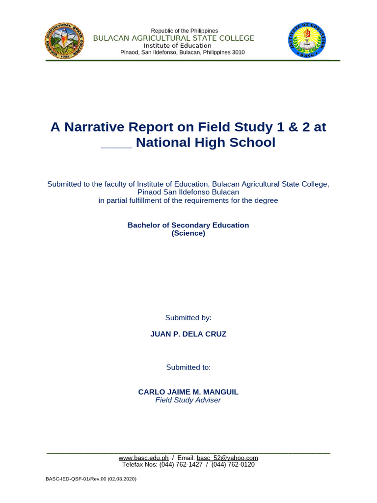 Field Study Report: Bulacan College | PDF | Cognitive Science | Human ...