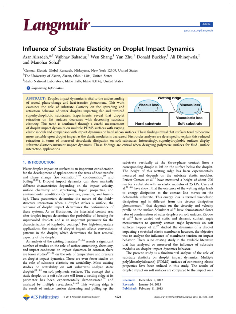 Influence of Substrate Elasticity On Droplet Impact Dynamics | PDF ...