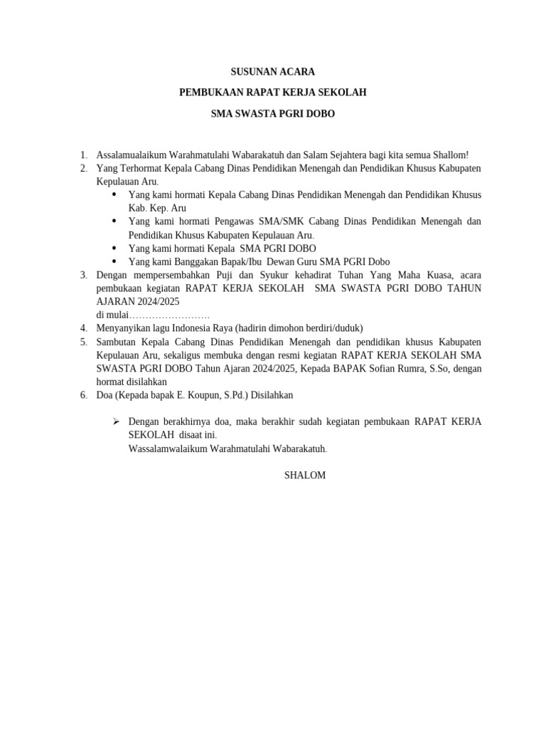 SUSUNAN ACARA Raker 2024 | PDF