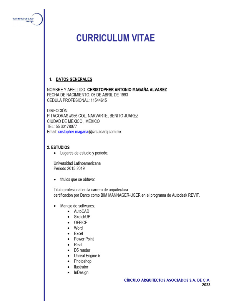 CV de Christopher Magaña, Arquitecto | PDF | Autodesk Revit | Diseño