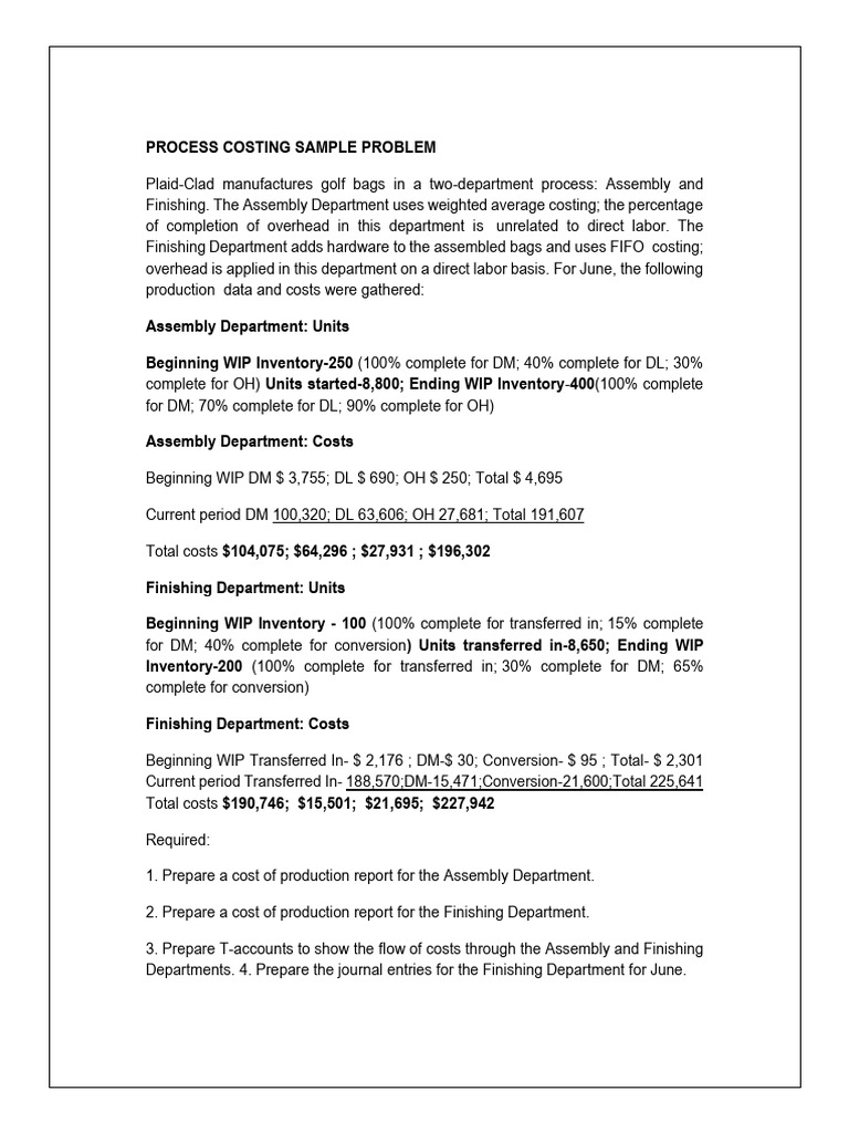 Process Costing Sample Problem | PDF