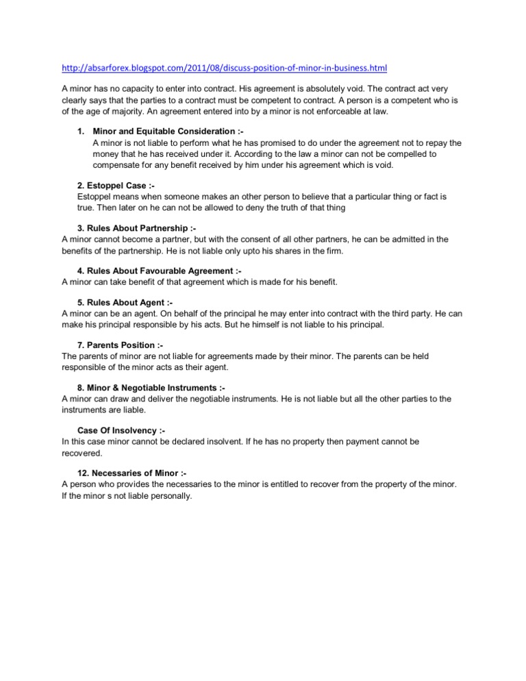 Minor Agreement | PDF | Law
