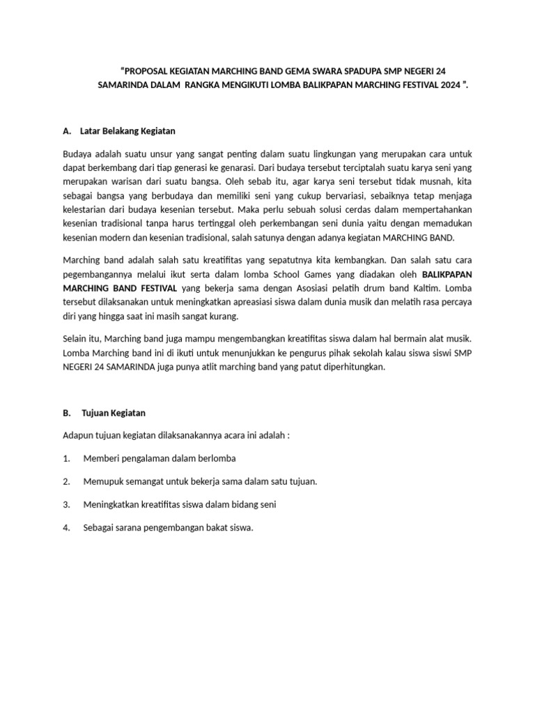 Proposal Kegiatan Marching Band | PDF | Karier & Perkembangan | Ilmu Sosial