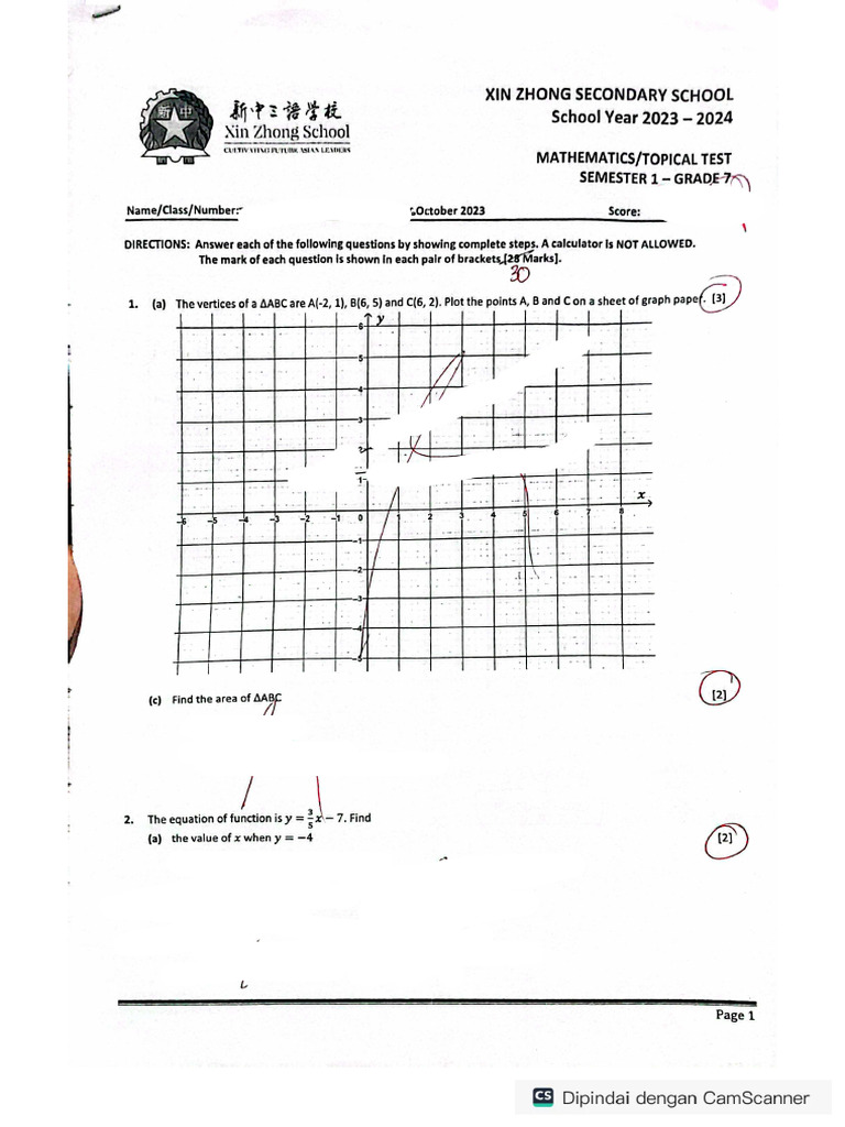 Math Topical Test CH 6 Grade 7 XZ | PDF