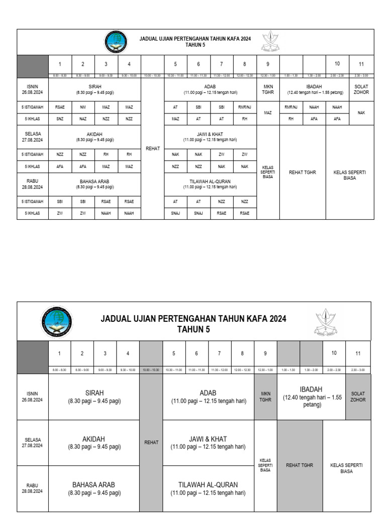 Jadual PPT Kafa 2024 | PDF