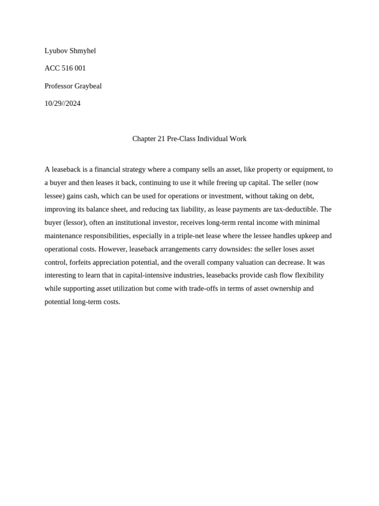 ACC 516 Chapter 21 Pre-Class Individual Work | PDF