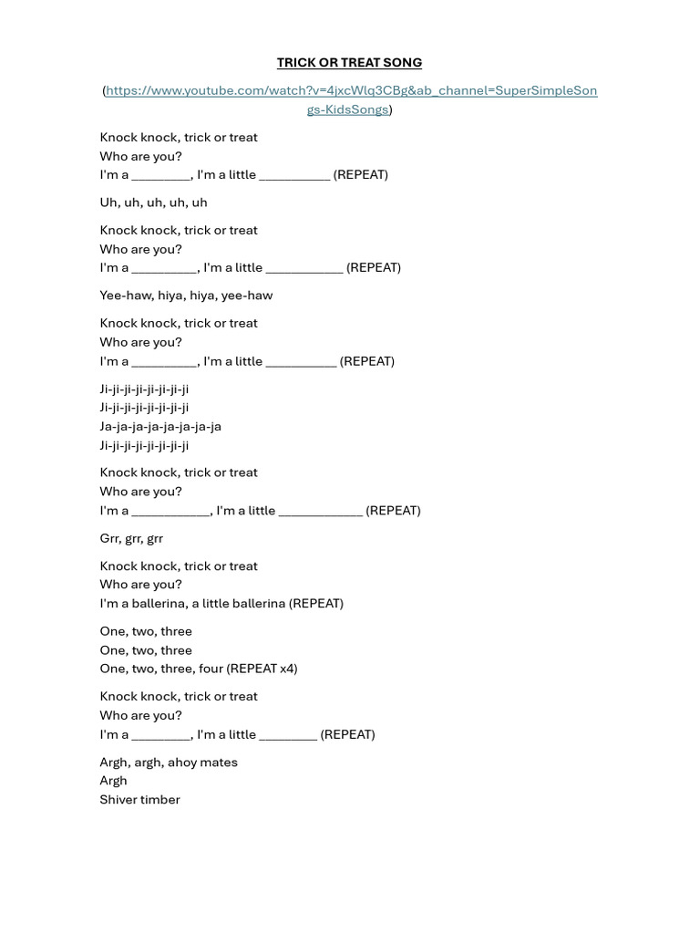 Halloween Trick or Treat Song Lyrics | PDF