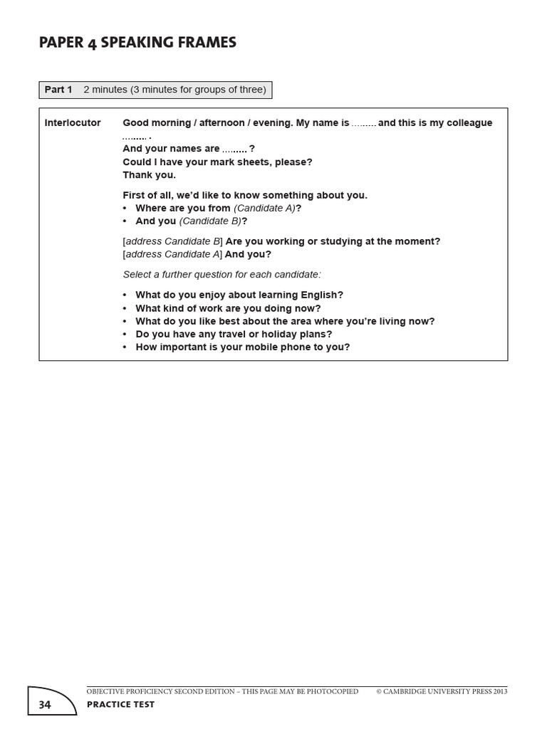 Proficiency - Speaking Exam - Objective | PDF | Cognitive Psychology | Cognitive Science