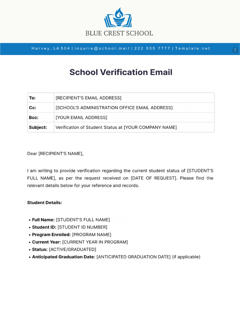 Free School Verification Email Template | PDF