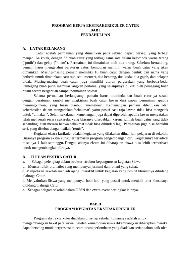 Program Kerja Ekstrakurikuler Catur | PDF