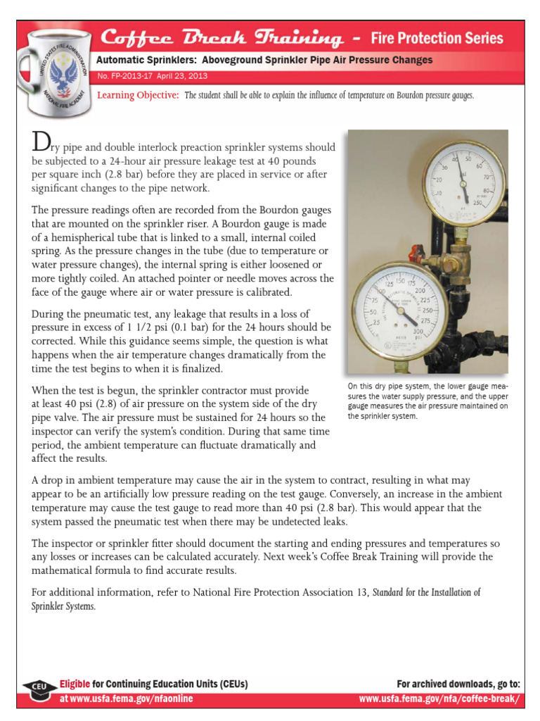Automatic Sprinklers - Aboveground Sprinkler Pipe Air Pressure Changes ...