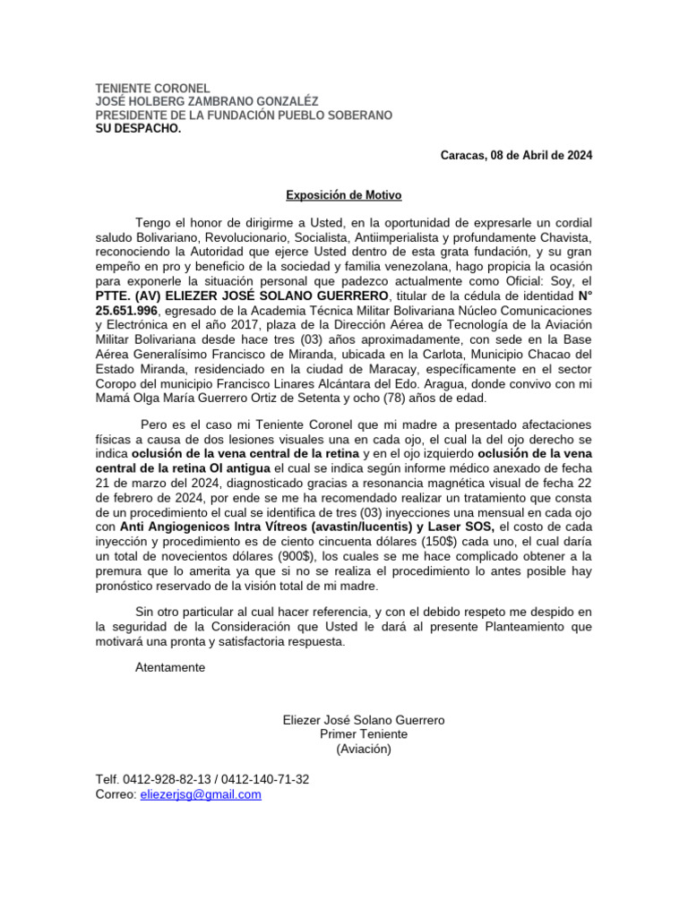 Carta de Exposicion de Motivo | PDF