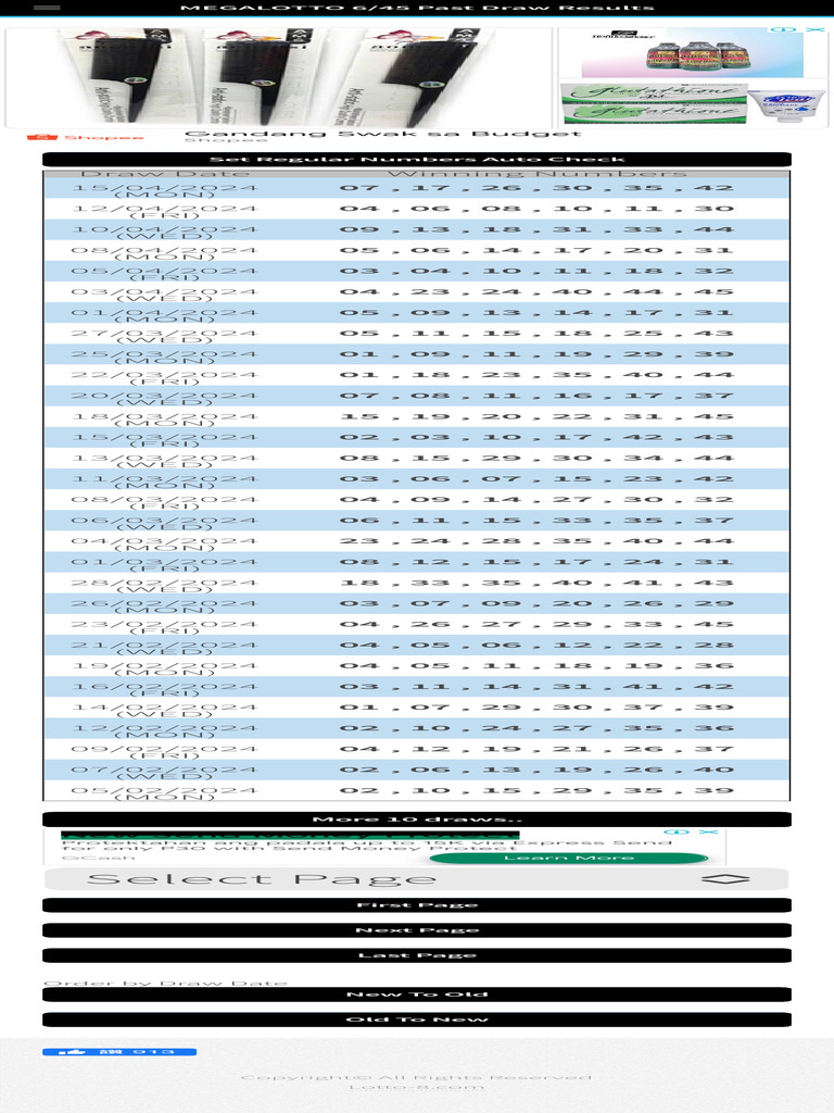 MEGALOTTO 645 Past Draw Results | PDF | Freedom Of Expression Law ...