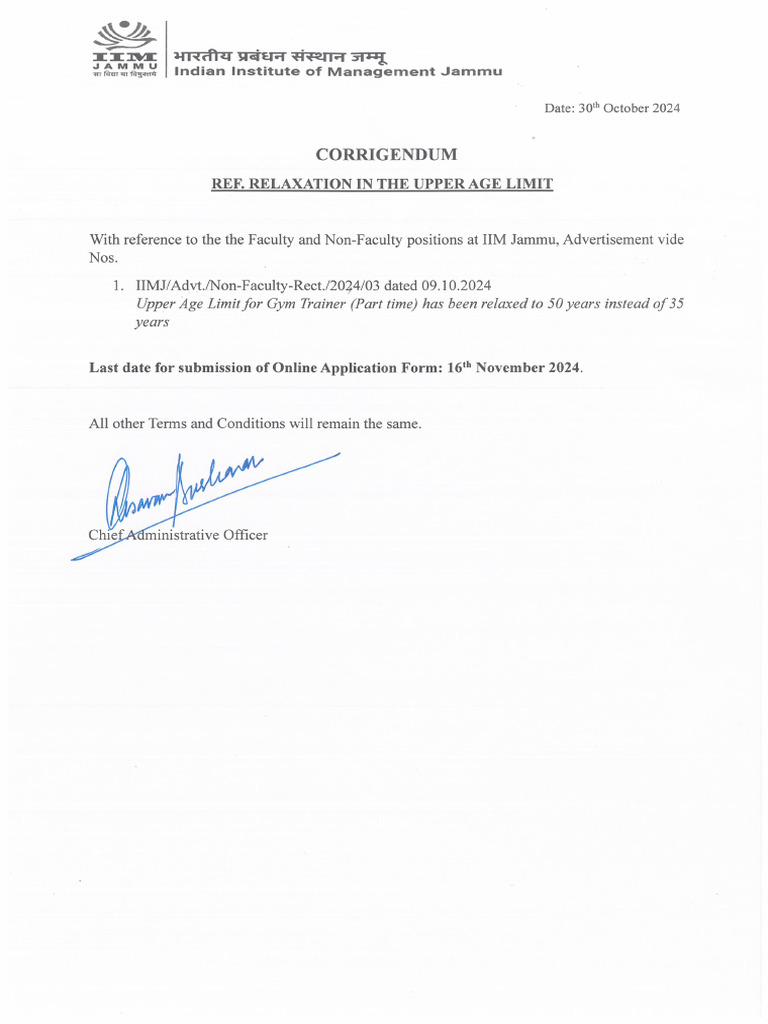 IIM Corrigendum-Relaxation in The Upper Age Limit | PDF