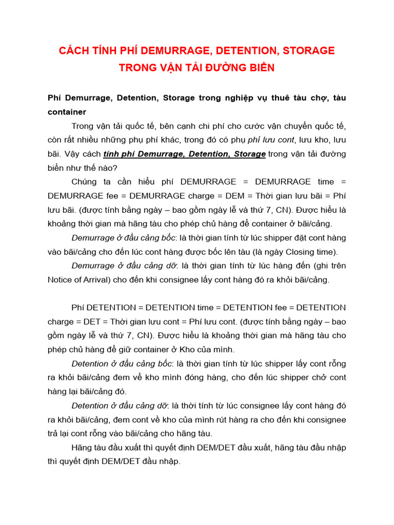Cách Tính Phí Demurrage, Detention, Storage | PDF