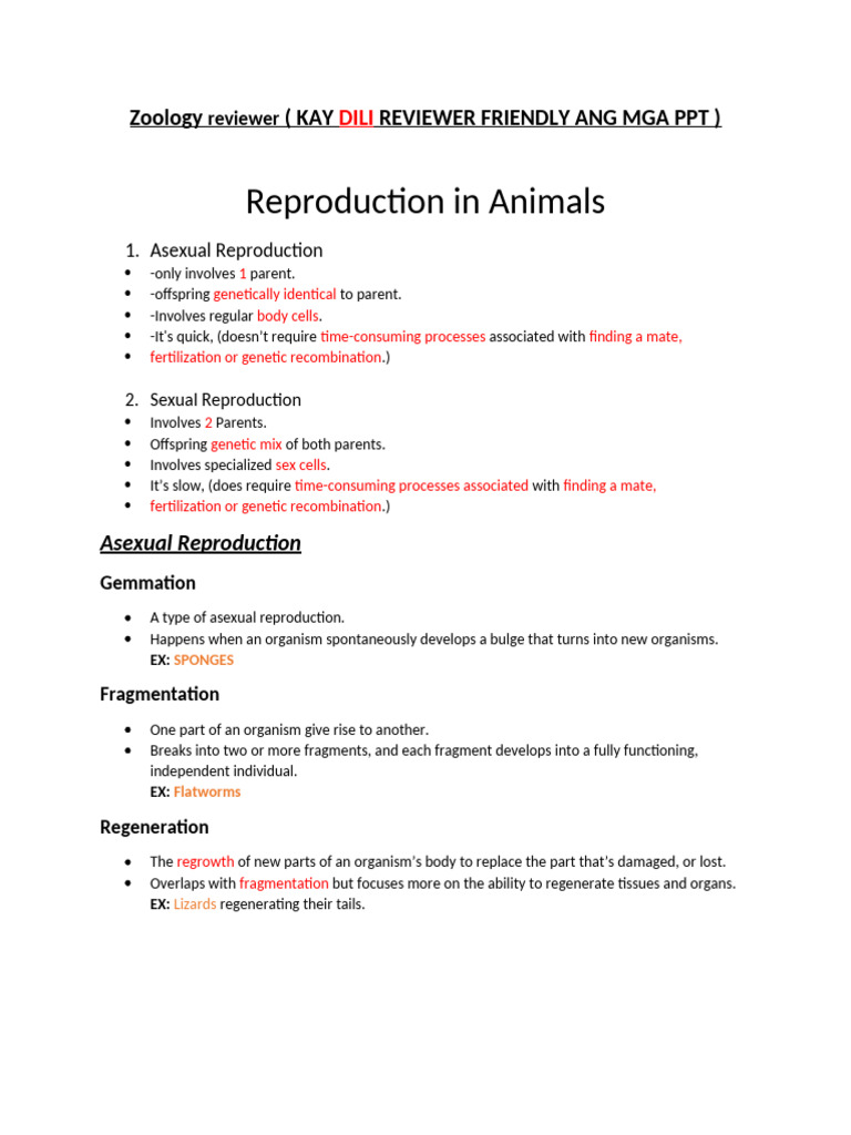 Zoology-reviewer | PDF | Taxonomy (Biology) | Sexual Reproduction