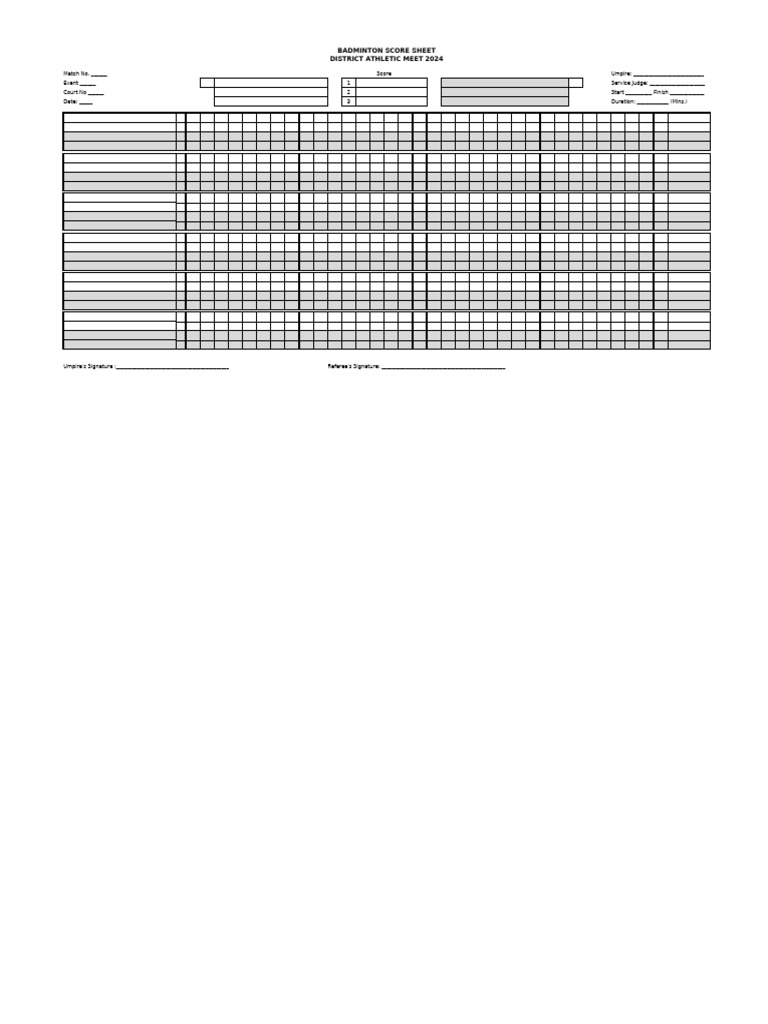 Badminton Score Sheet | PDF