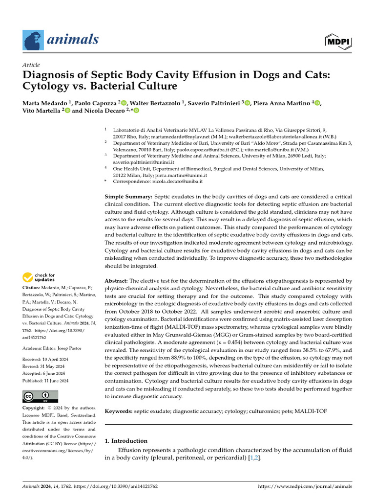 Diagnosis of Septic Body Cavity Effusion in Dogs and Cats | PDF ...