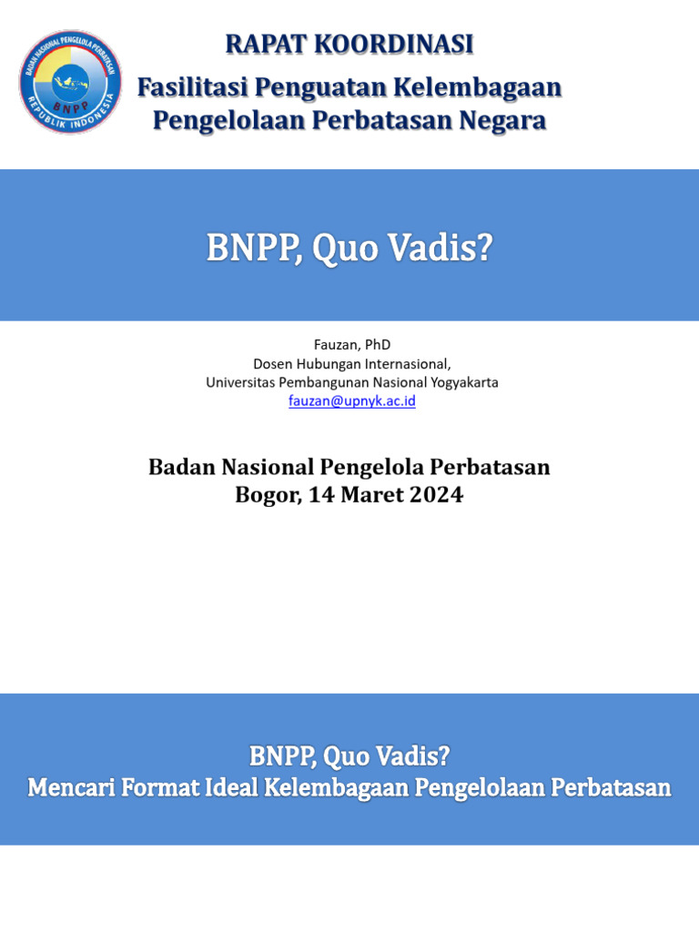 BNPP & Problem Kelembagaan Pengelolaan Perbatasan | PDF