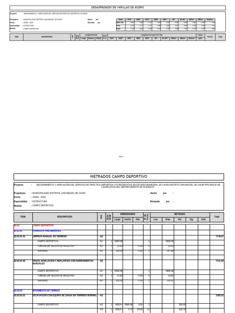 2.2 Metrado Estructuras Campo Deportivo | PDF | Materiales | Hormigón