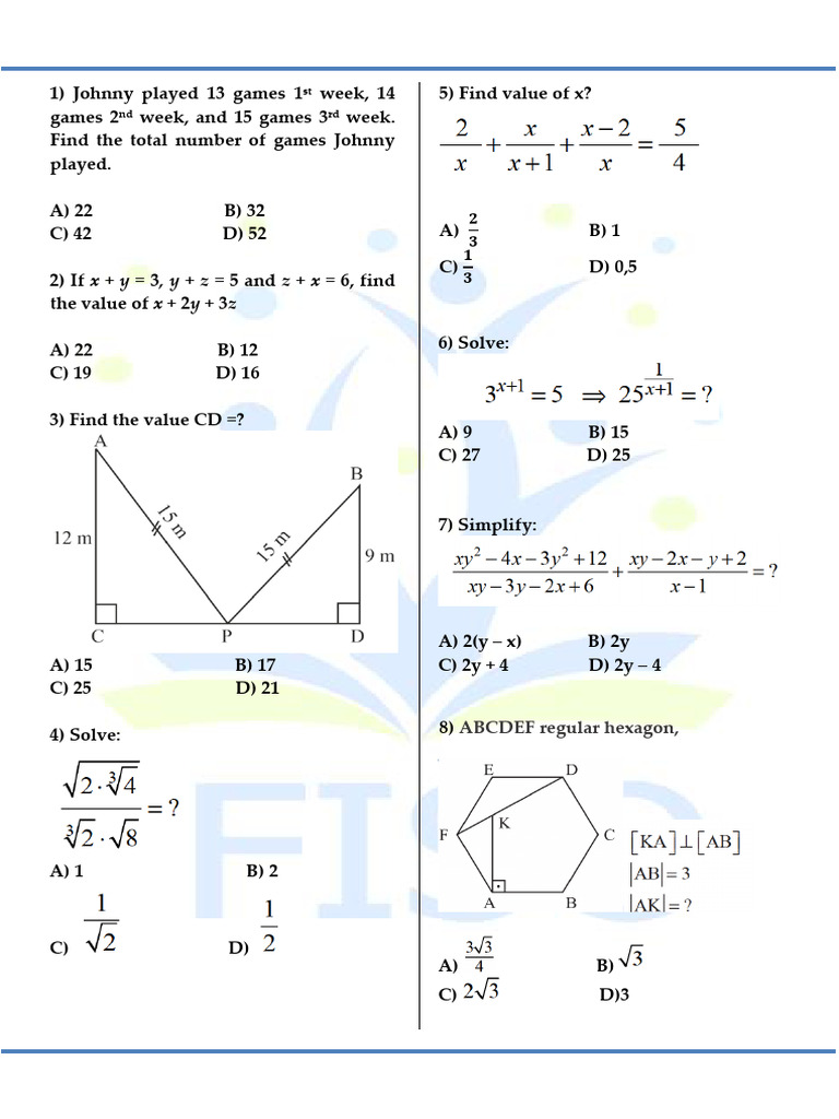 International - Mathematics Category 5 (7 - 8 - Grades) | PDF | Mathematics