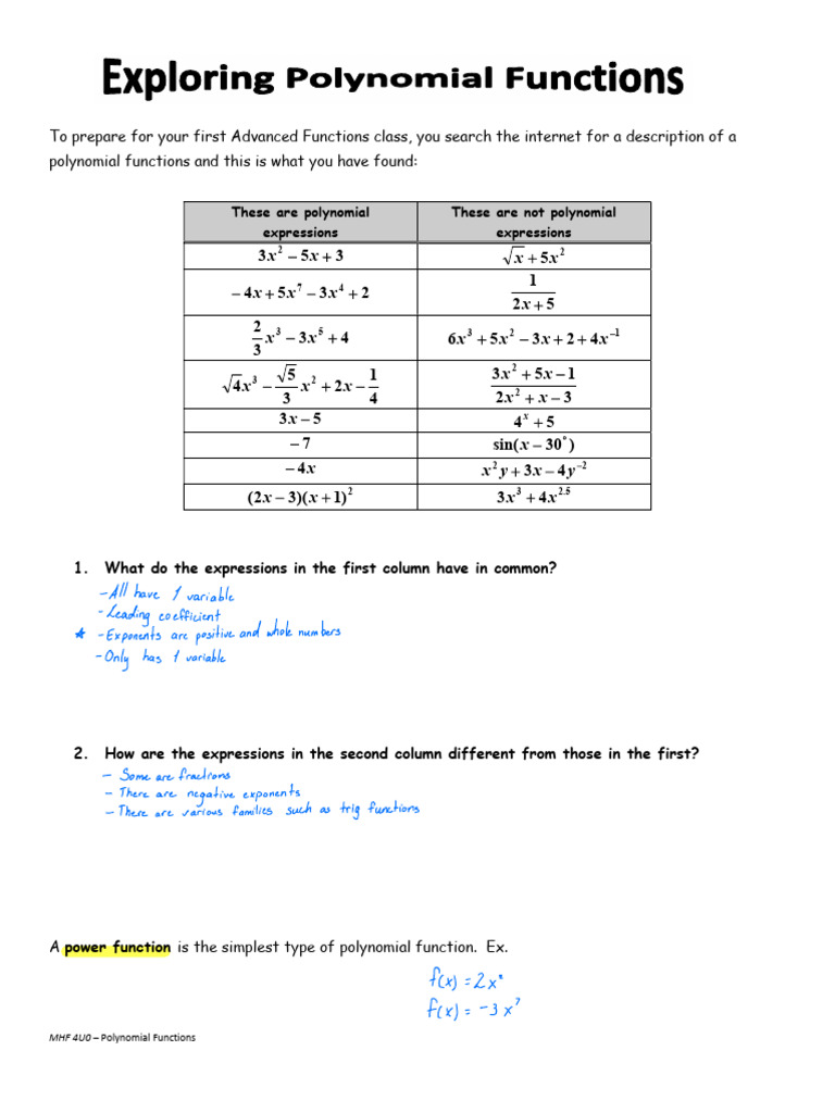 1.1 Exploring Polynomials Lesson | PDF | Polynomial | Algebra