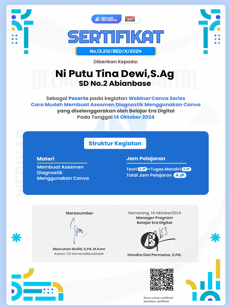 Sertifikat - Ni Putu Tina Dewi, S.ag | PDF