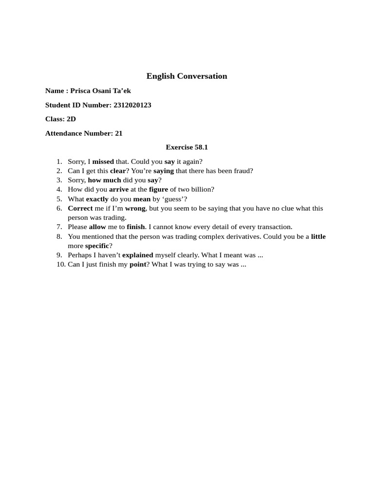 English Conversation Exercises for Clarity | PDF