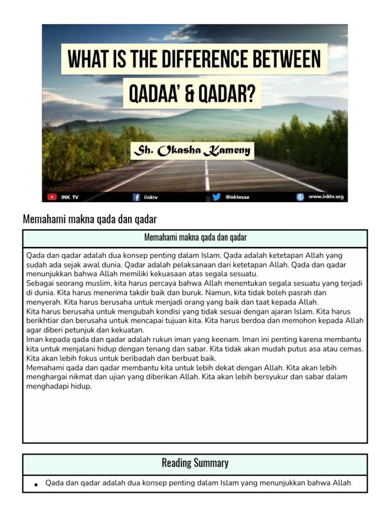 Memahami Makna Qada Dan Qadar - by Diffit (Printable) PDF | PDF ...