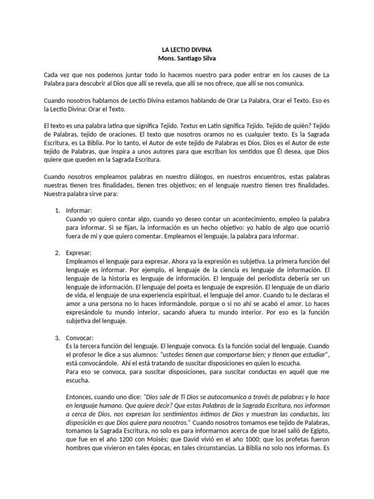 Orar la Palabra: Lectio Divina Explicada | PDF | Oración | Amor