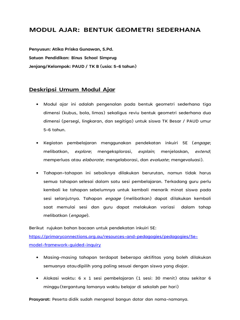 Modul Ajar Bentuk Geometri Sederhana | PDF