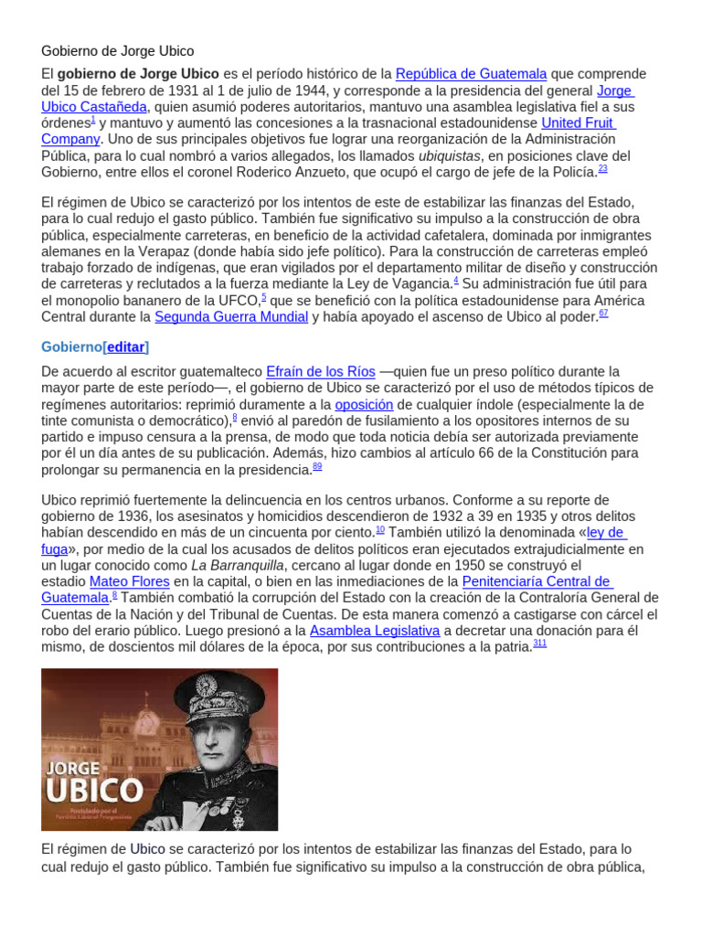 Gobierno autoritario de Jorge Ubico | PDF | Guatemala
